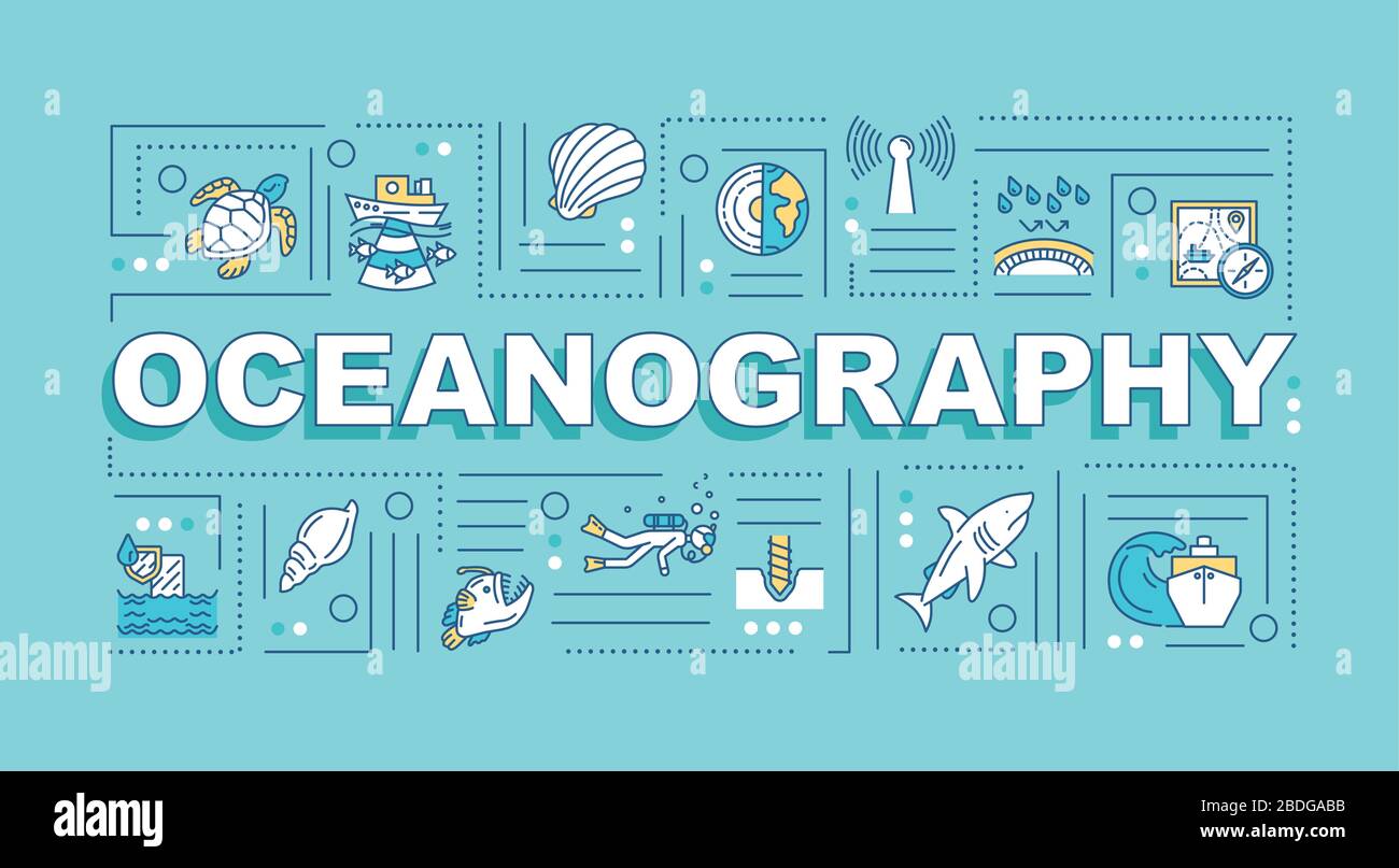 Oceanography word concepts banner. Underwater research with ship. Ocean ...