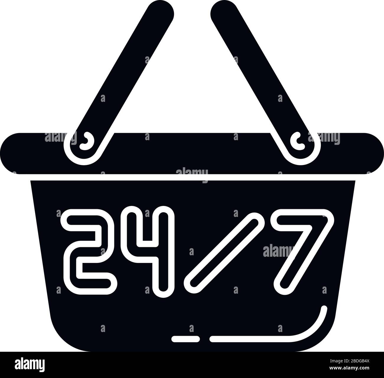 24 7 hours store black glyph icon. Twenty four seven convenience store ...