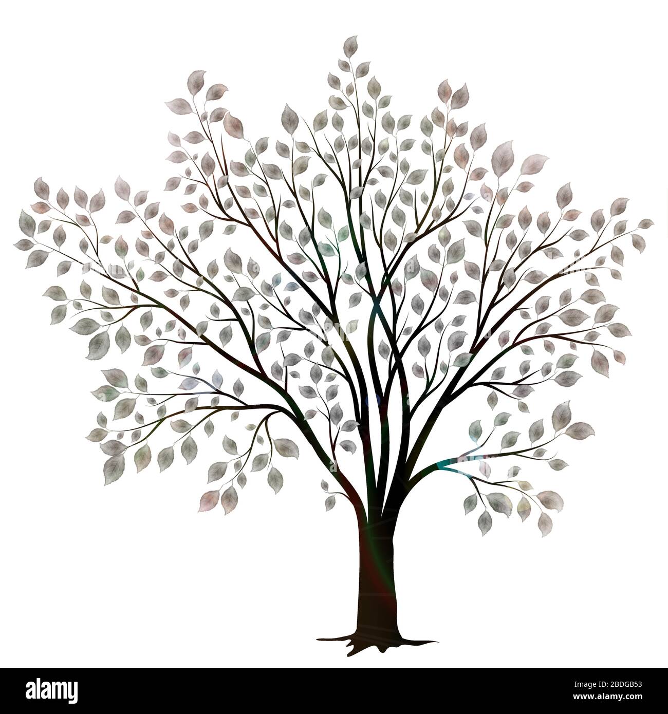 Tree with leaves silhouette isolated on white background vector Stock ...
