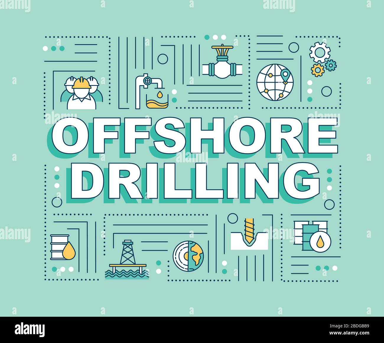 Offshore drilling word concepts banner. Oil rig construction. Petroleum ...