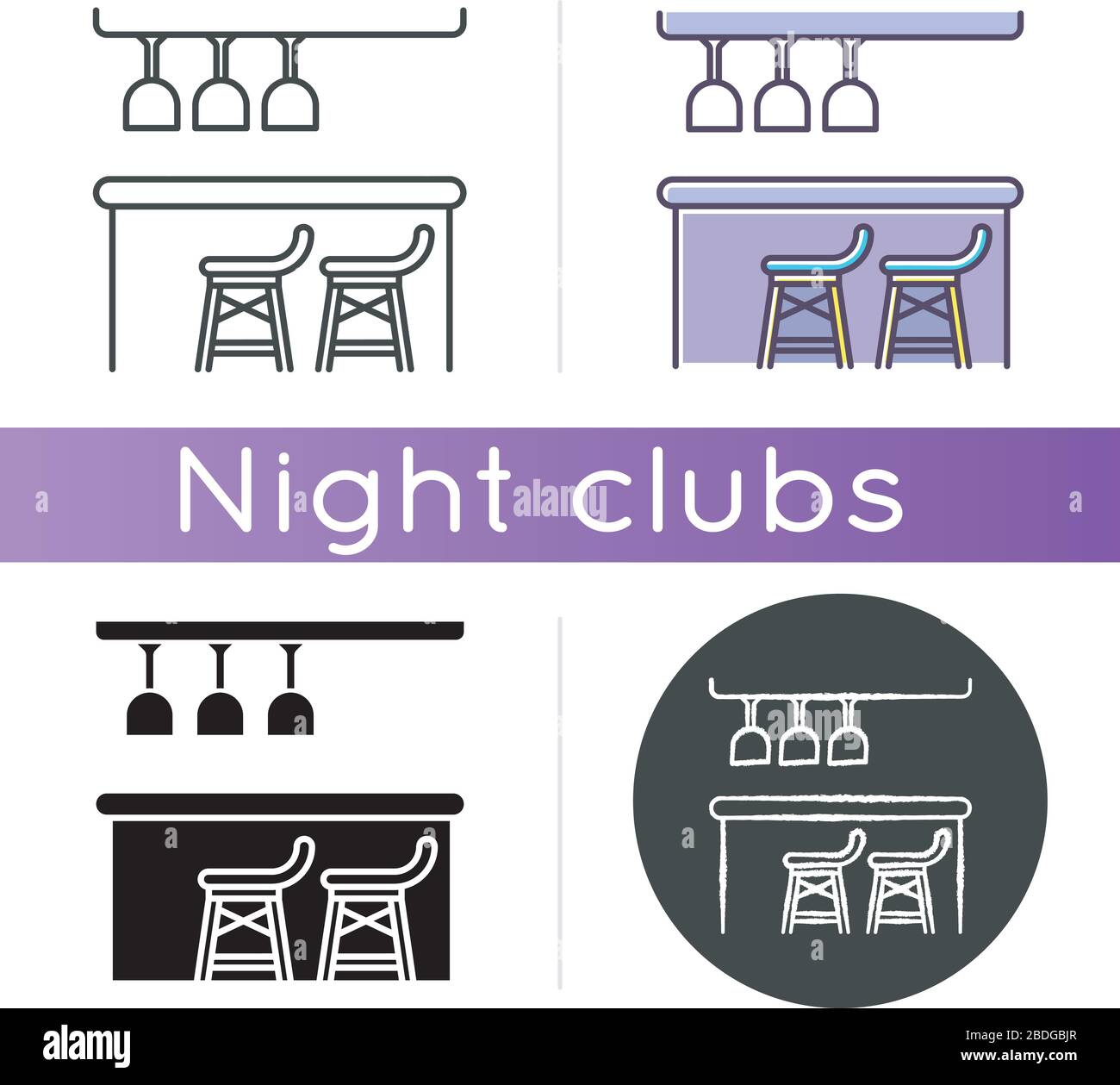 Bar counter icon. Linear black and RGB color styles. Night club, bar ...