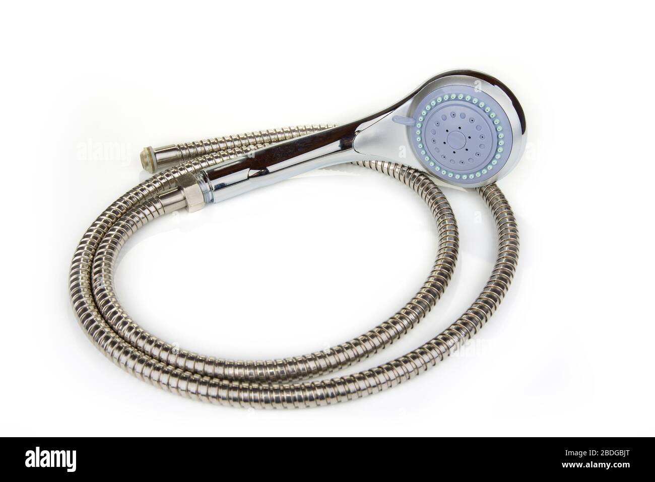 New silver shower head on a white background Stock Photo - Alamy