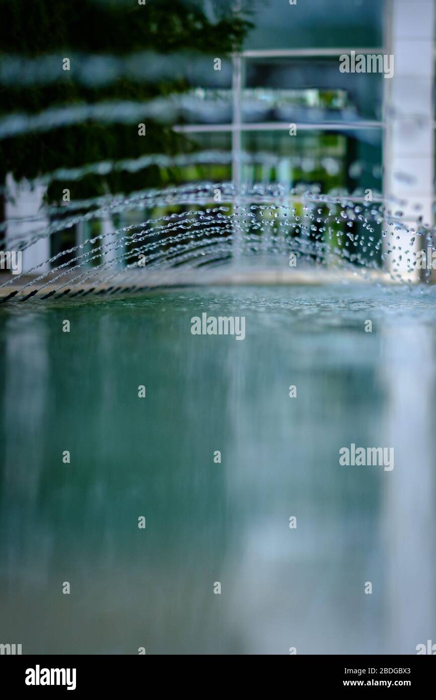 A tunnel of water formed by a fountain in the main plaza of The Getty ...