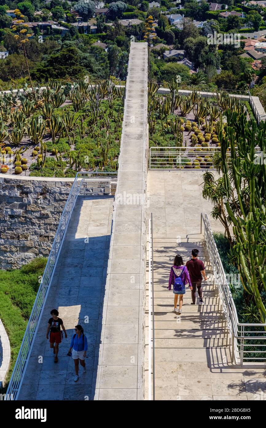 Visitors walk on the tiled walkways of The Getty Centre on 04/09/2019 ...