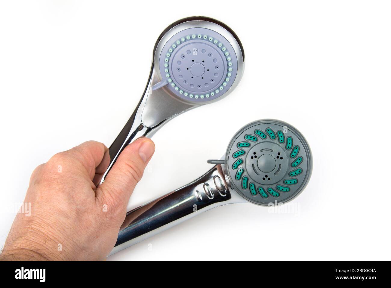 New silver shower head on a white background Stock Photo - Alamy