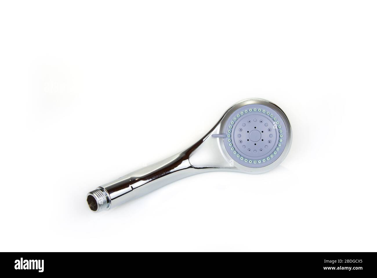 New silver shower head on a white background Stock Photo - Alamy