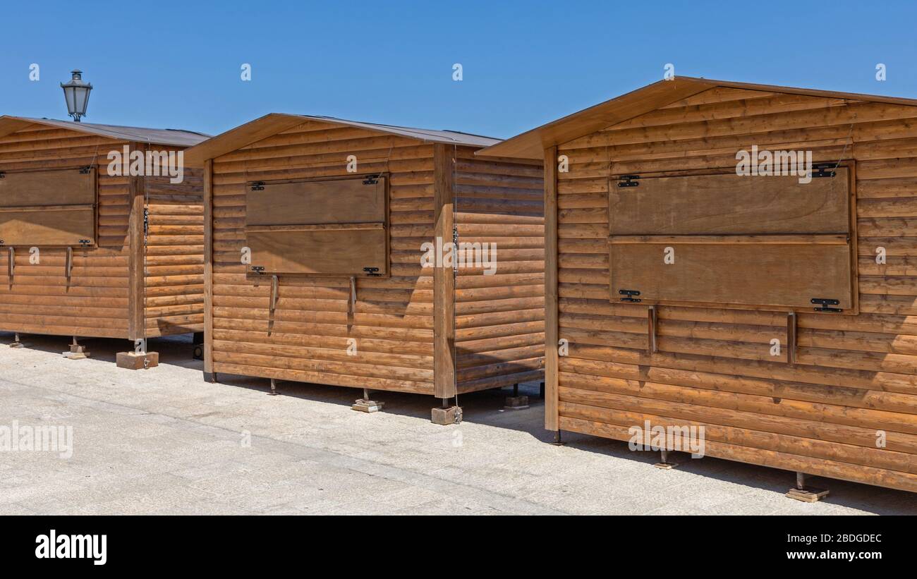 Temporary Wooden Kiosks Booths in San Marino Stock Photo - Alamy