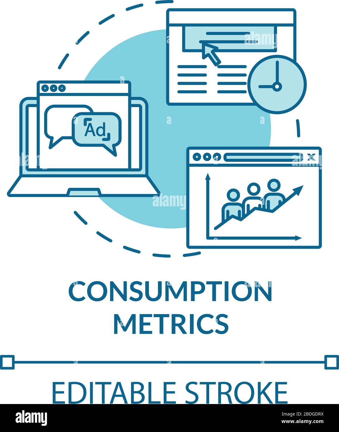 Consumption metrics concept icon. Marketing statistics analysis. Online ...