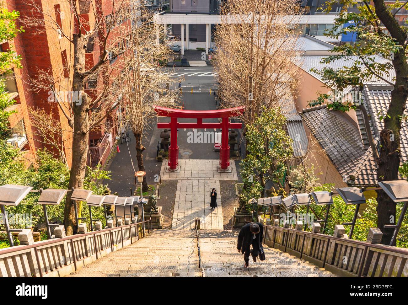 tokyo, japan - march 05 2020: High angle view of a salaryman climbing ...