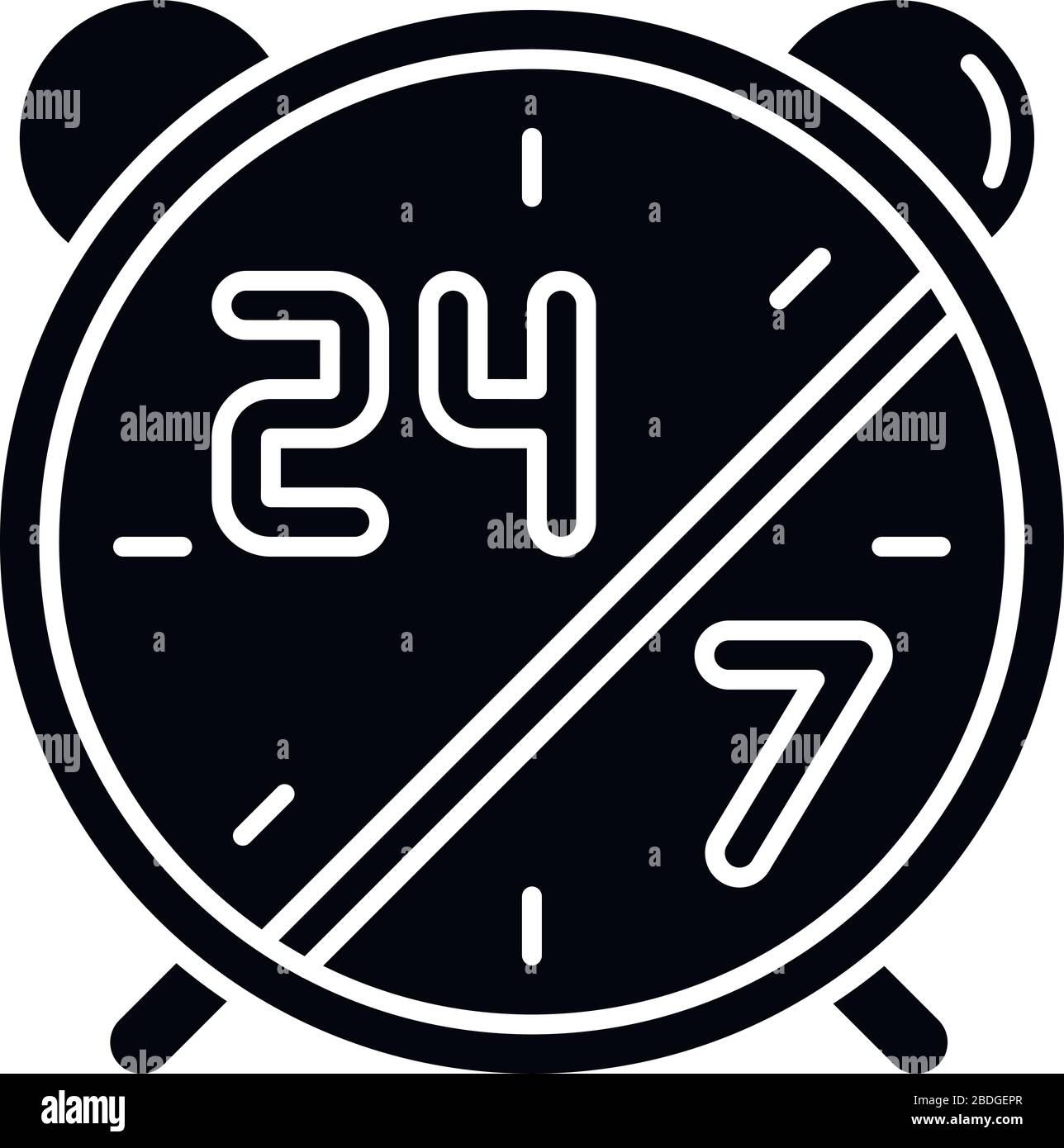 24 7 hours service black glyph icon. Alarm clock for highly available ...