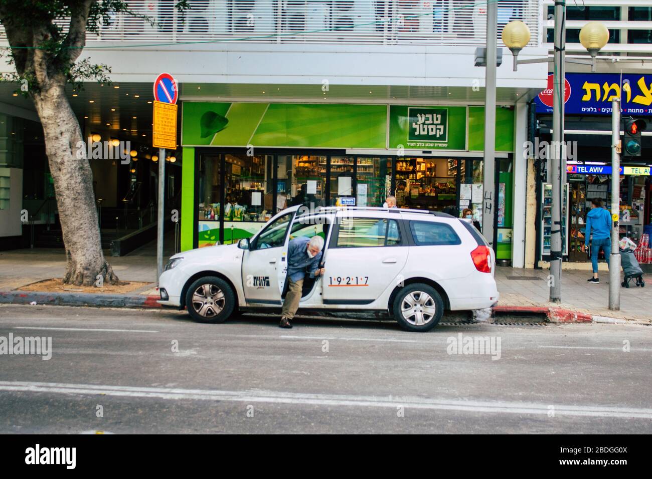Tel Aviv Israel April 07, 2020 View of traditional Israeli taxi rolling ...