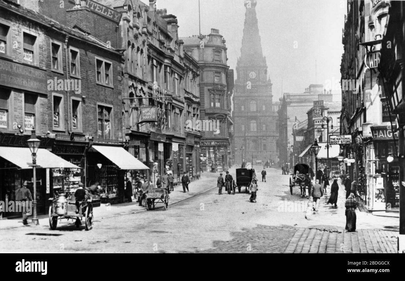 Halifax, Town Hall from Corn Market 1900 Stock Photo - Alamy
