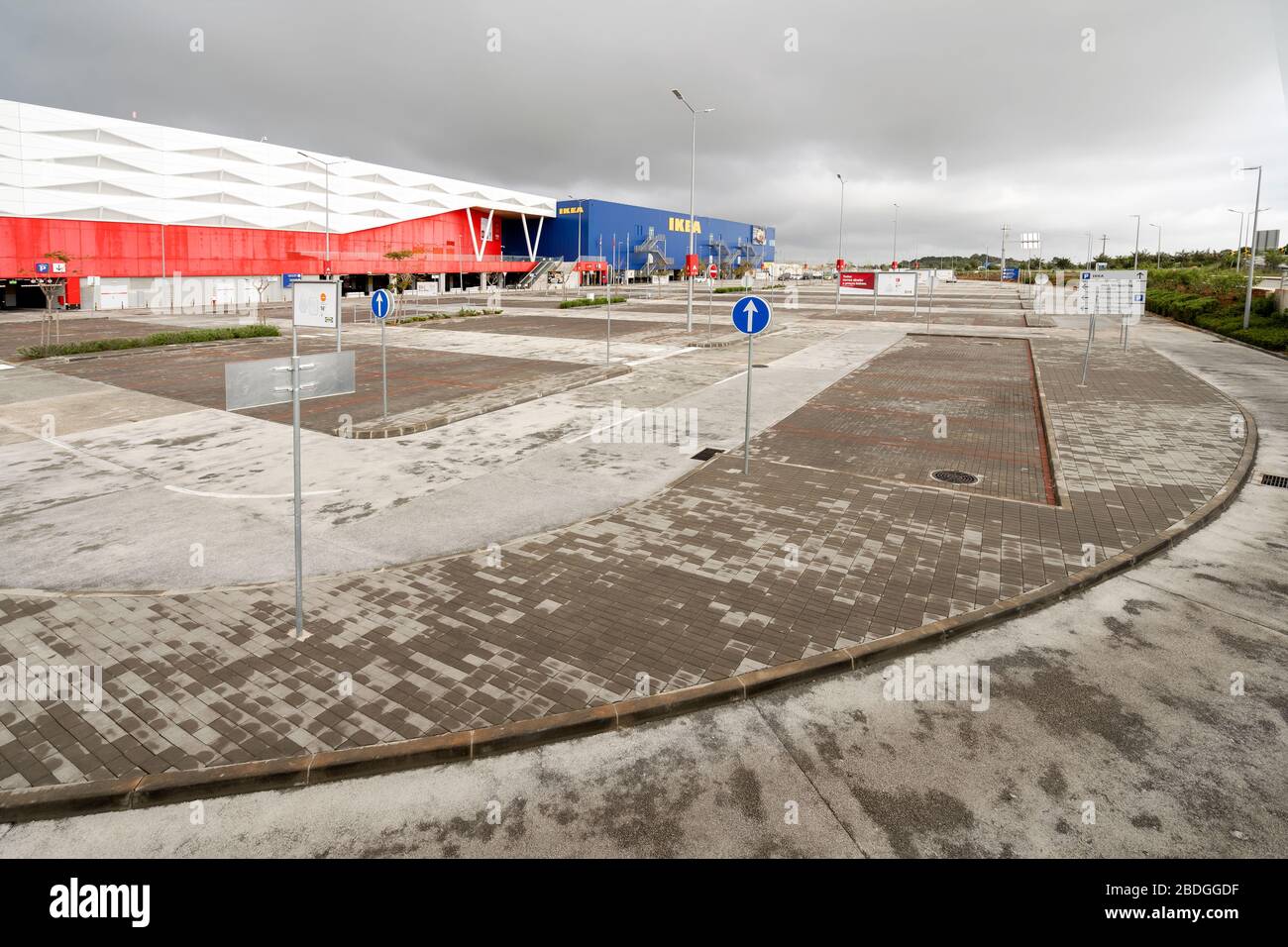Faro, Portugal - April 7, 2020: Empty parking lot in front of the ...