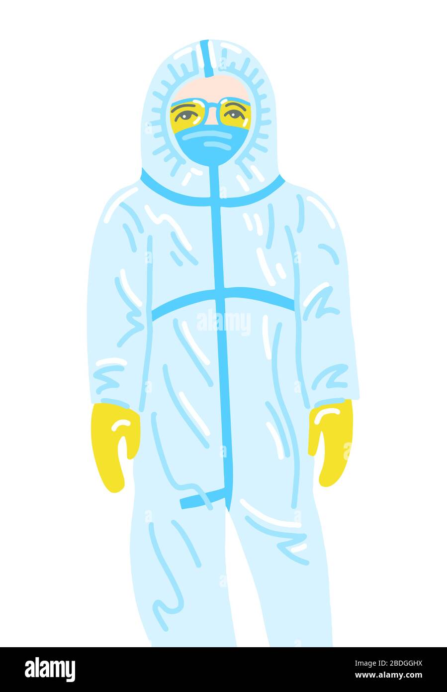 hand drawing of doctor in disposable protective suit in flat style ...