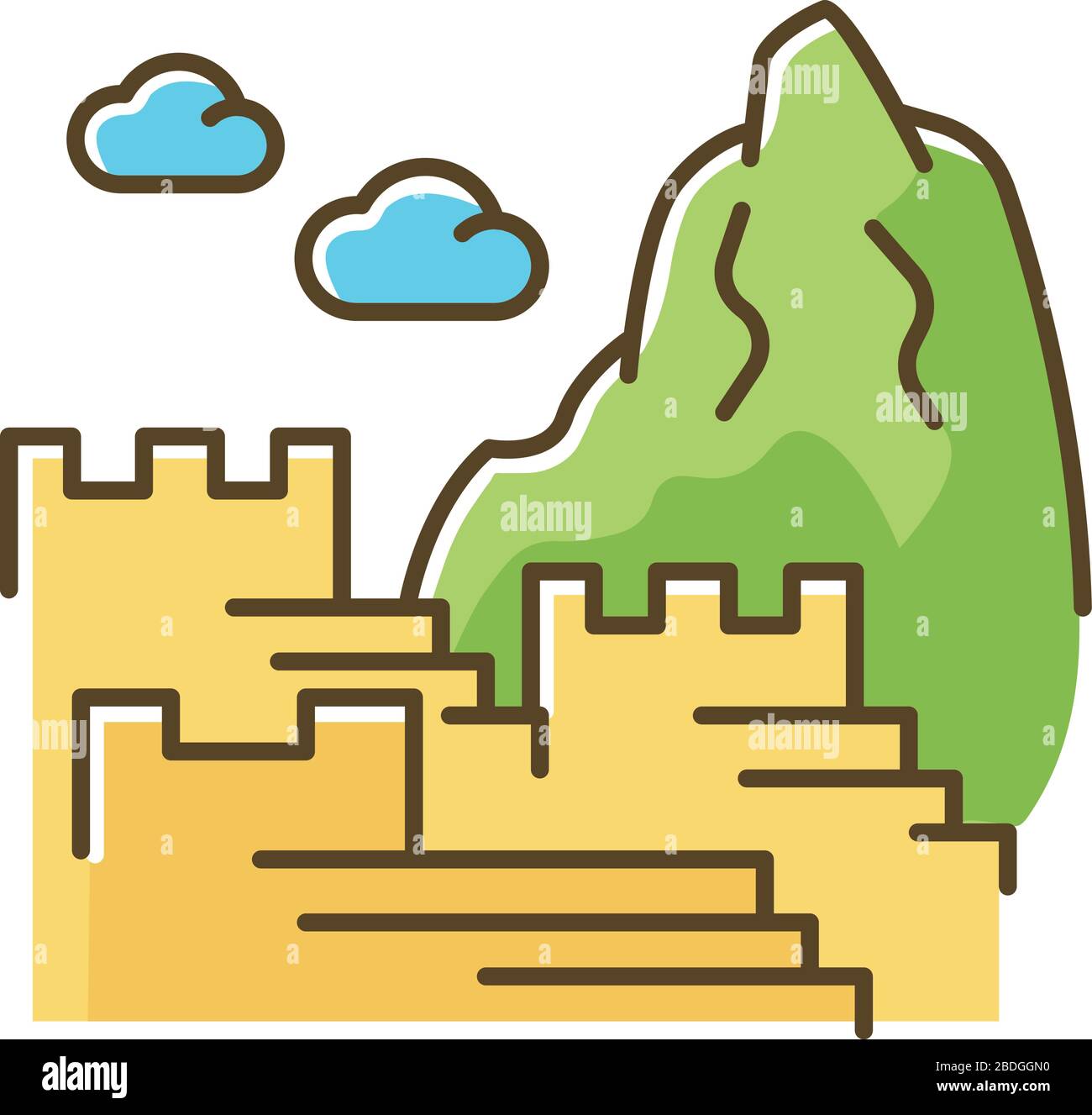 Machu picchu yellow RGB color icon. Inca citadel in mountains. Tourist ... Machu picchu yellow RGB color icon. Inca citadel in mountains. Tourist ...