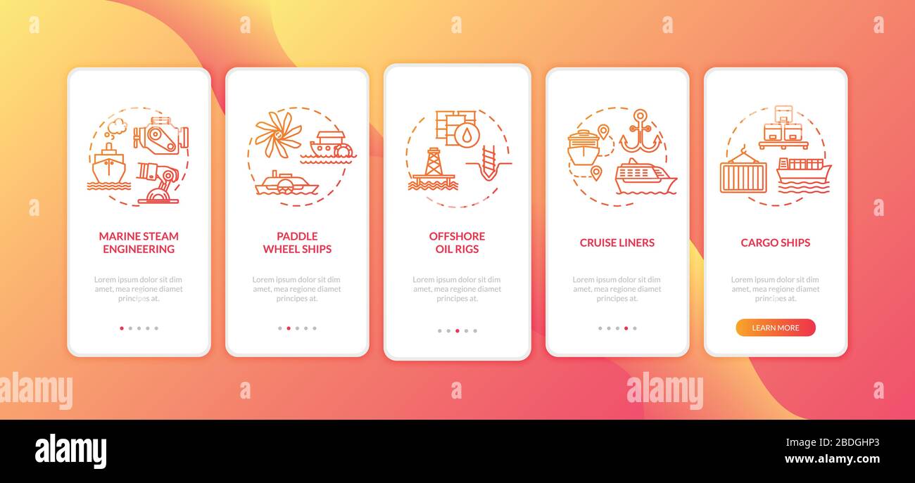 Marine engineering onboarding mobile app page screen with concepts set ...
