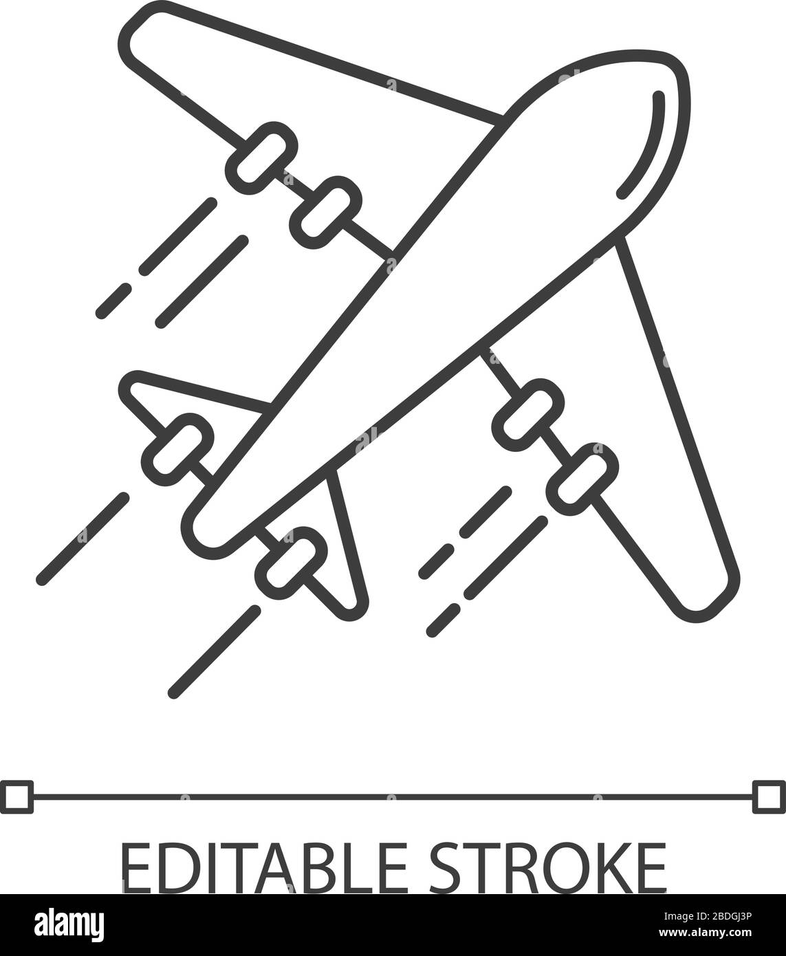 Airplane pixel perfect linear icon. Flight with airlines. Take airliner ...