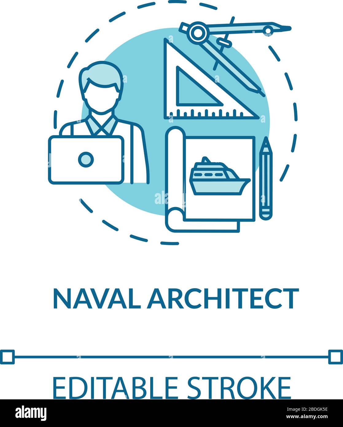 Naval architect turquoise concept icon. Professional maritime worker ...