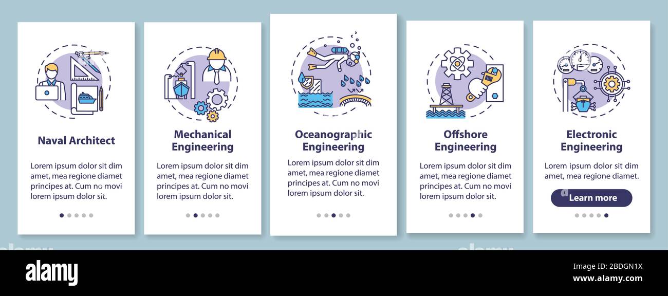 Marine engineering types onboarding mobile app page screen with ...