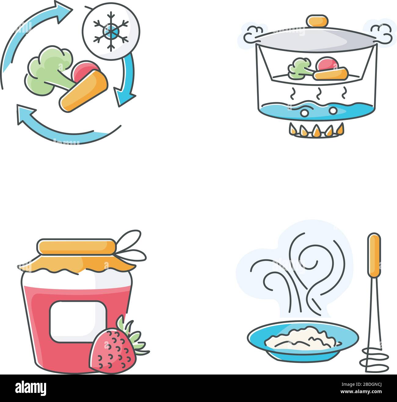 Culinary methods RGB color icons set. Products preparation and ...