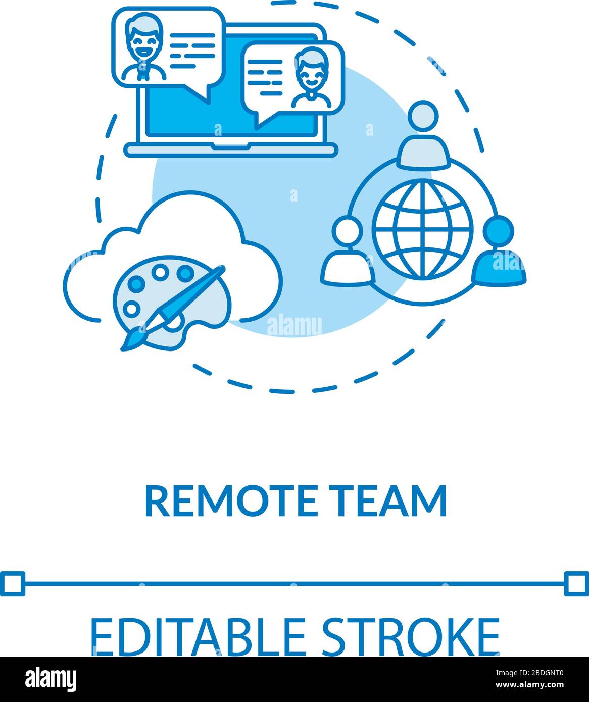 Remote team, creative freelance concept icon. Distant work idea thin ...
