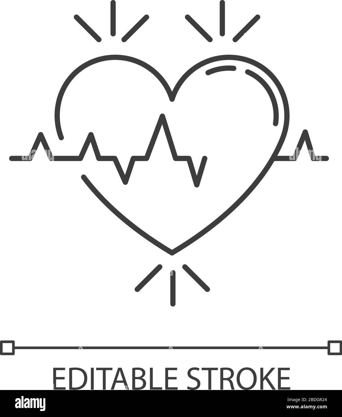 Heart pixel perfect linear icon. Pulse rate. Heartbeat rhythm. Vital signs. Cardio health care ...
