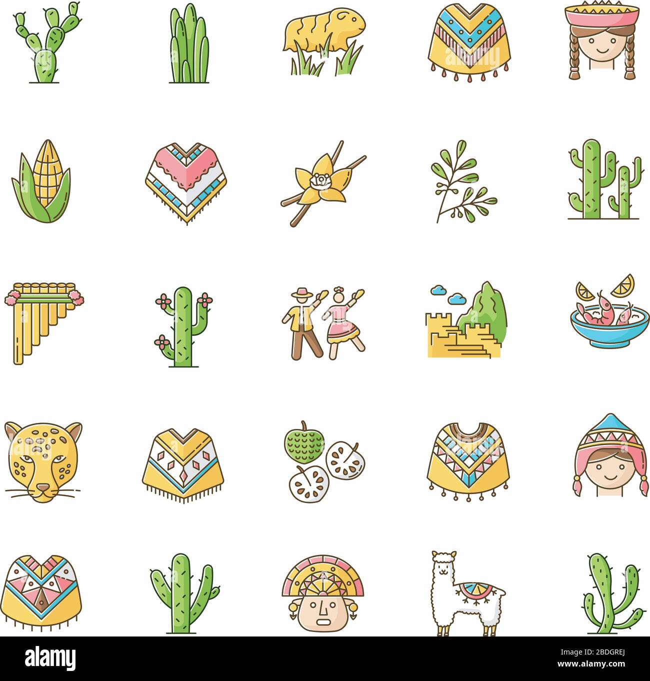 Peru RGB color icons set. Andean country sights, traditions, cuisine ...