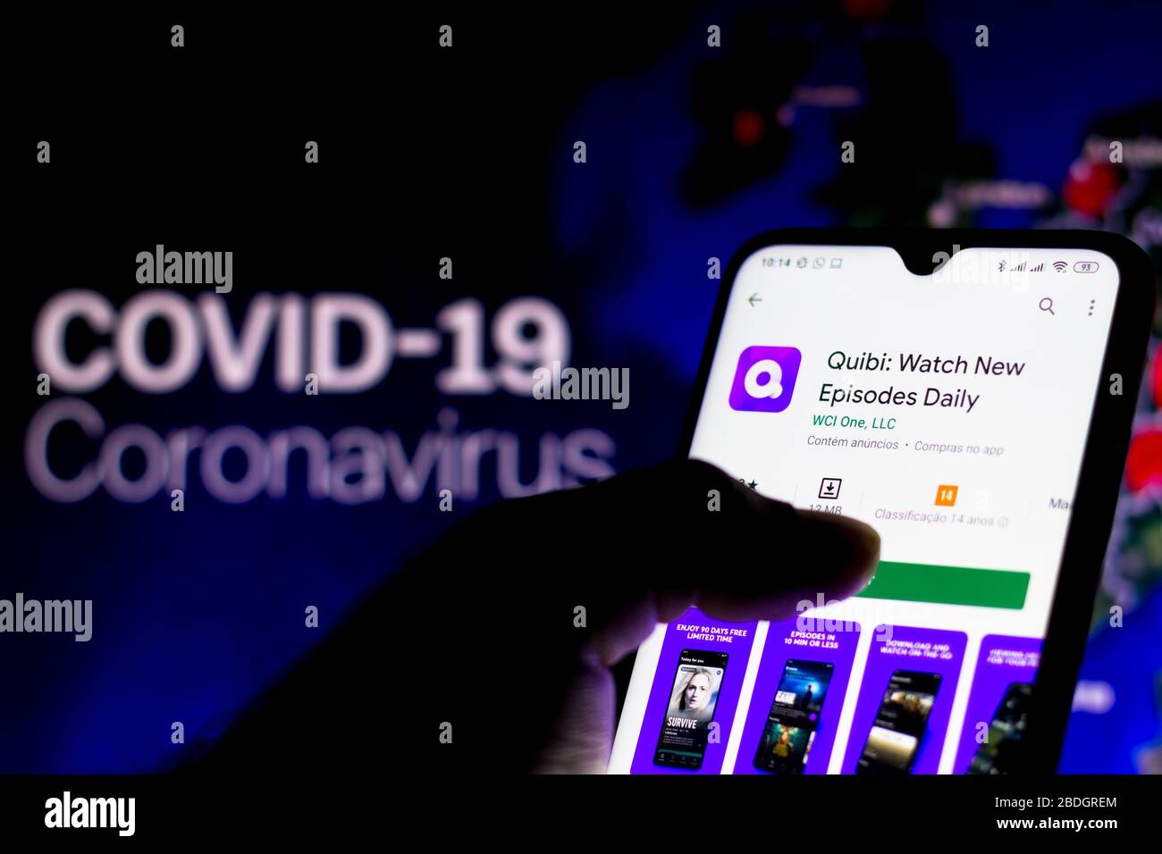 Brazil. 8th Apr, 2020. In this photo illustration the Quibi logo seen ...