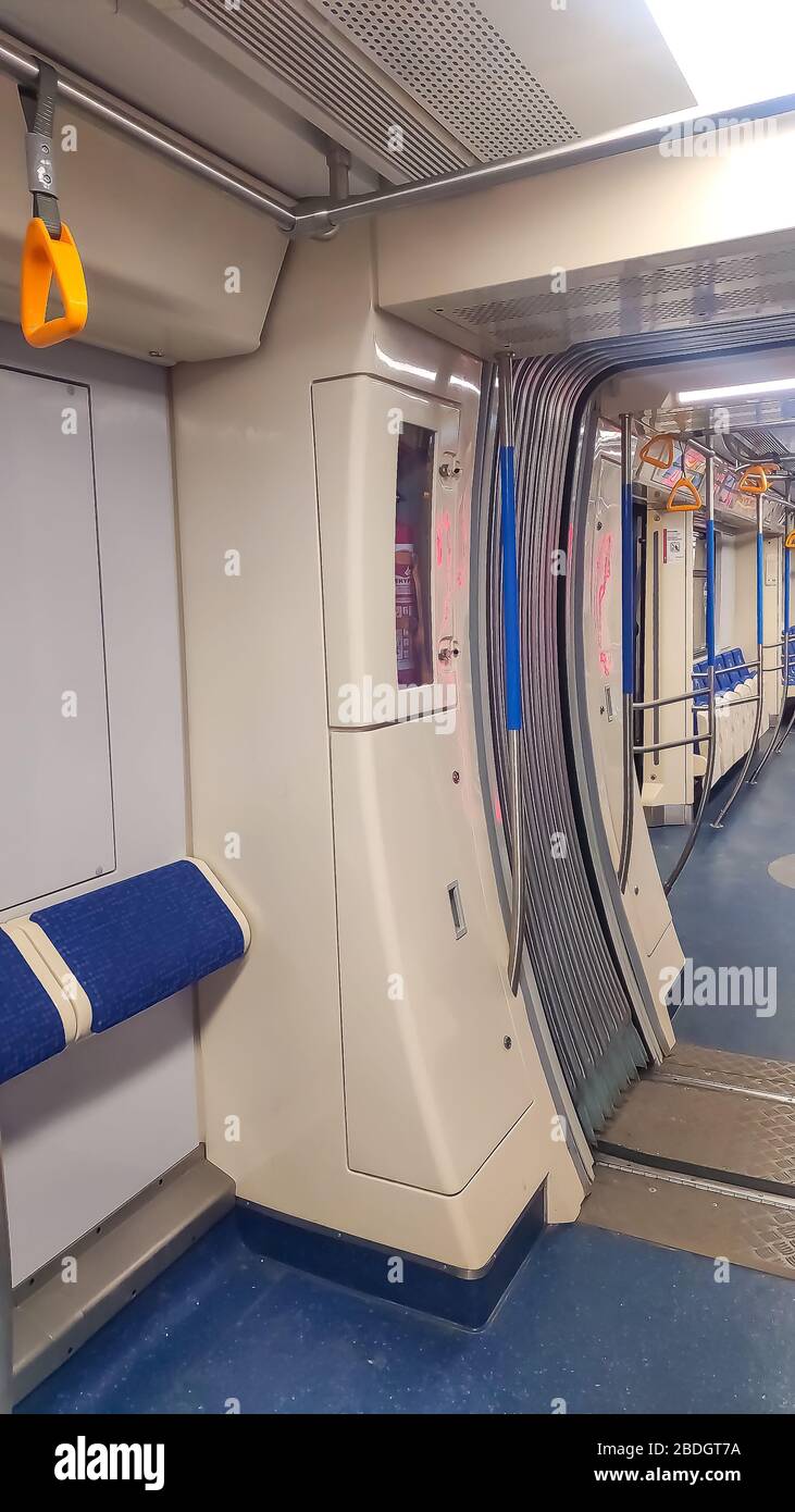 1 March,2020, Moscow, Russia.Interior view of a subway car in Moscow ...