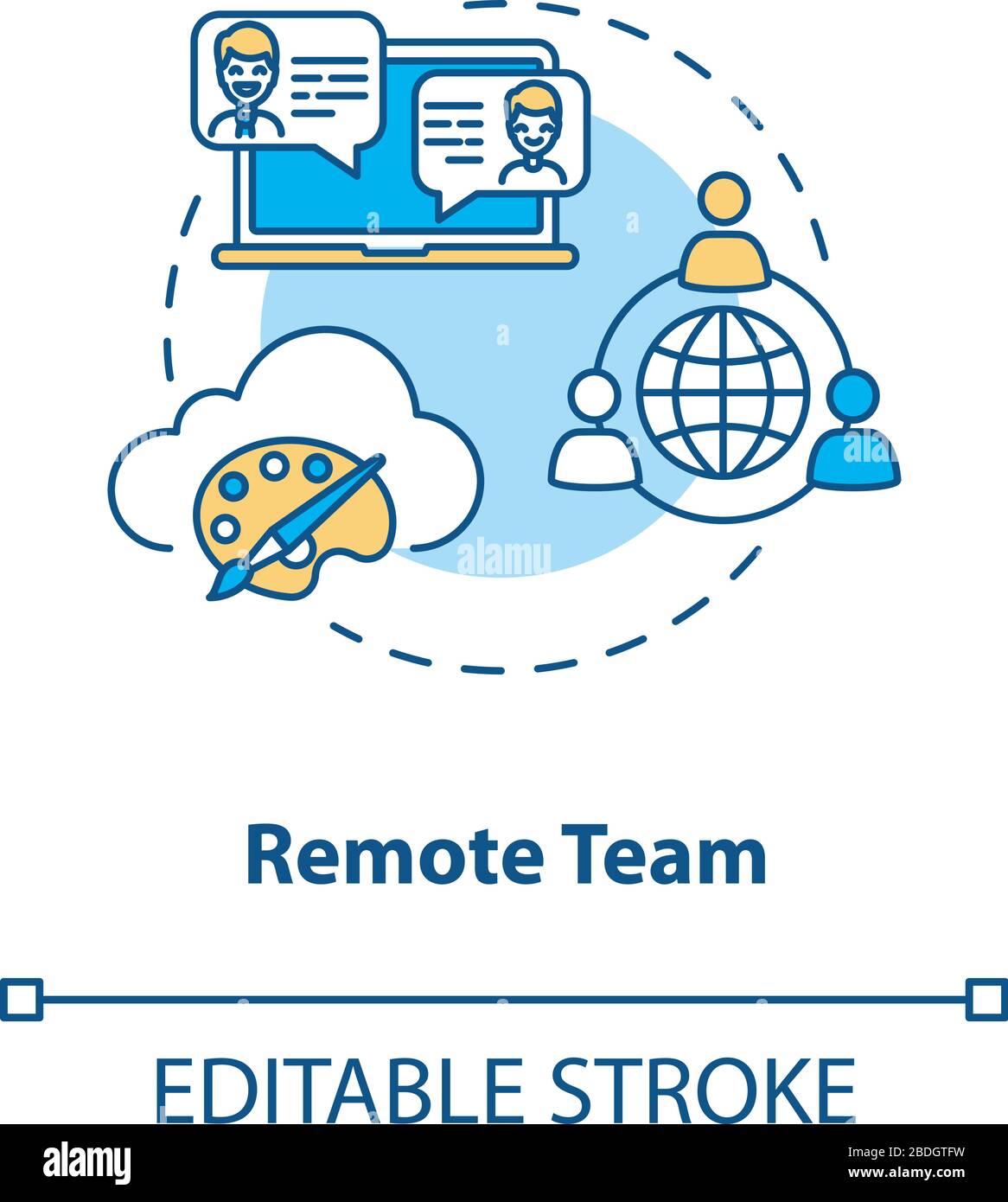 Remote team concept icon. Creative freelance, distant work idea thin ...