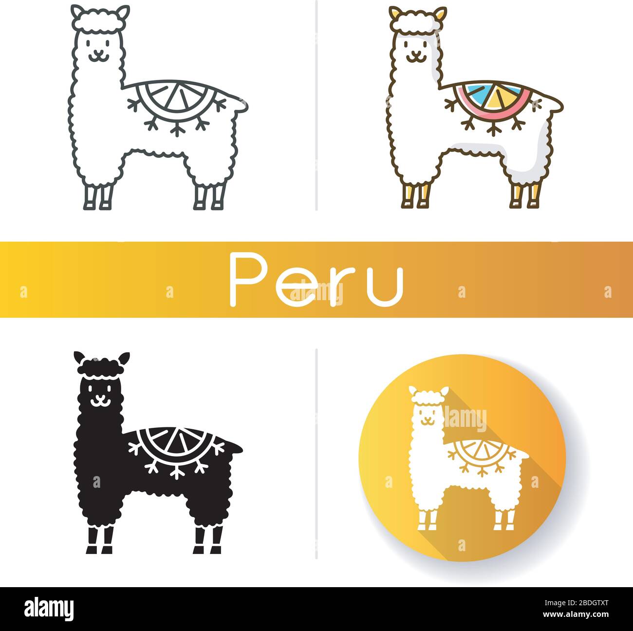 Alpaca icons set. Peruvian domesticated cute woolly llama. South ...