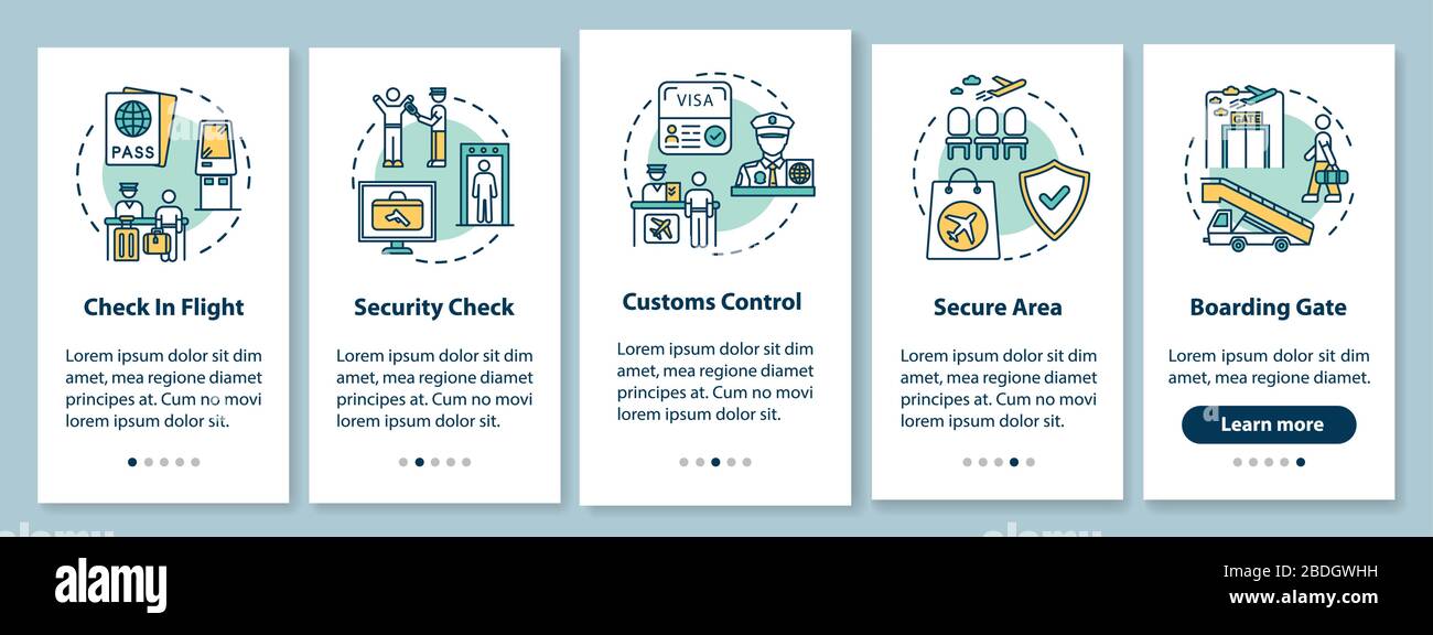 Airport guide onboarding mobile app page screen with concepts ...