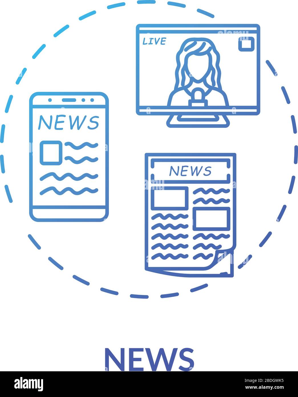 News concept icon. Mass media, public press, journalism idea thin line ...