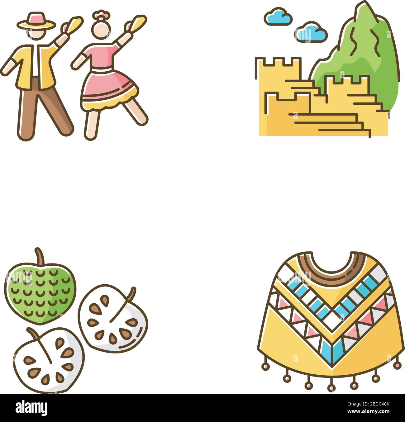 Peru RGB color icons set. Mixture of Spanish and Native American ...