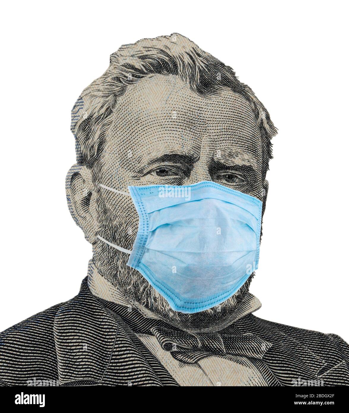 Ulysses S. Grant" face banknote with a face mask against infection on ...
