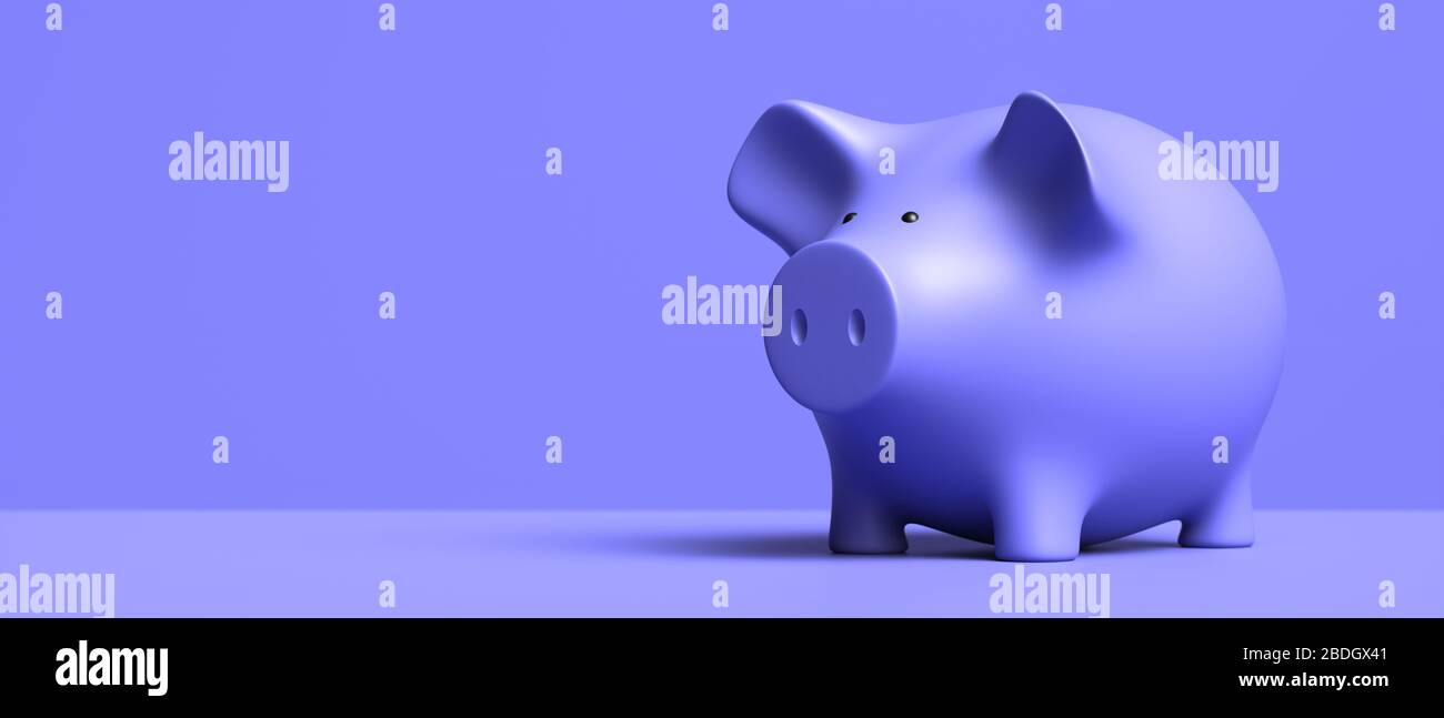 Finance, bank, cash money, saving concept. Piggy bank monochrome blue ...