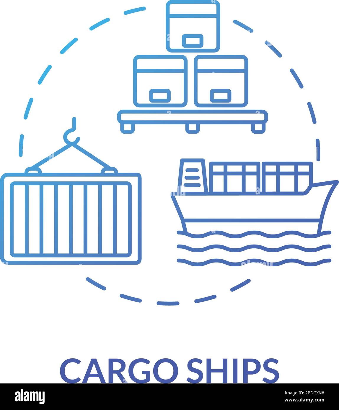Cargo ship blue concept icon. Freight product distribution. Boat ...