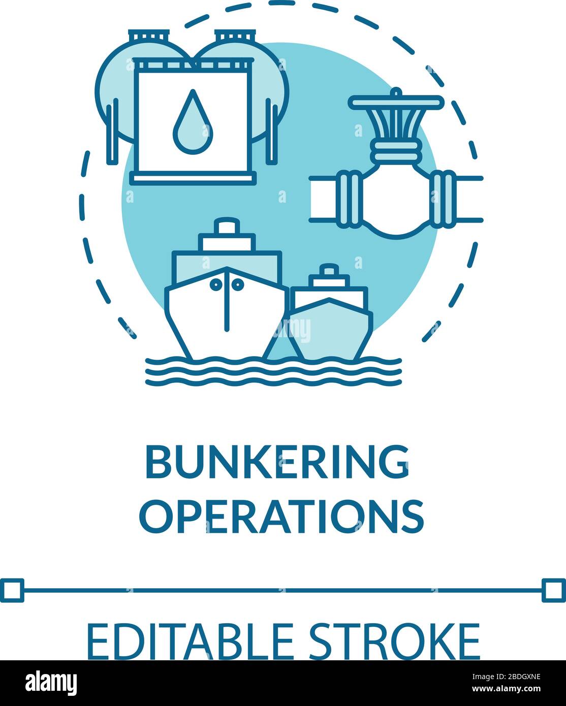 Bunkering operation turquoise concept icon. Supplying ship with fuel ...