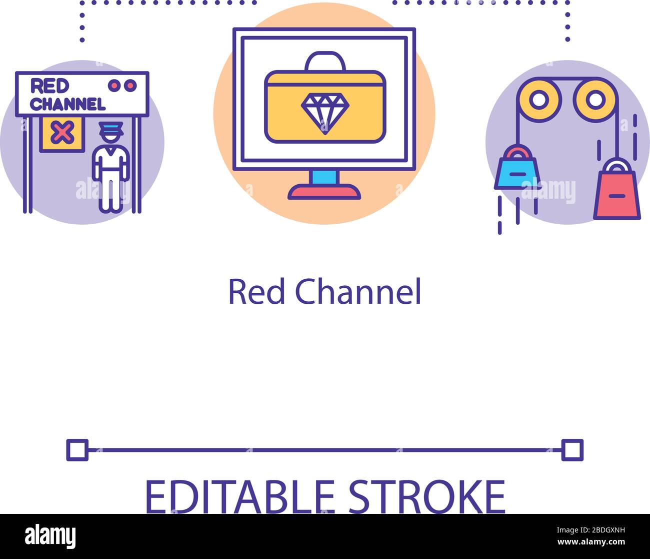 Red channel concept icon. Airport custom control idea thin line ...