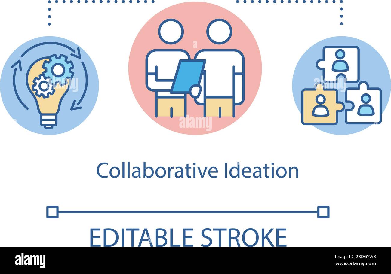 Collaborative ideation concept icon. Teamwork, partnership, cooperation idea thin line ...