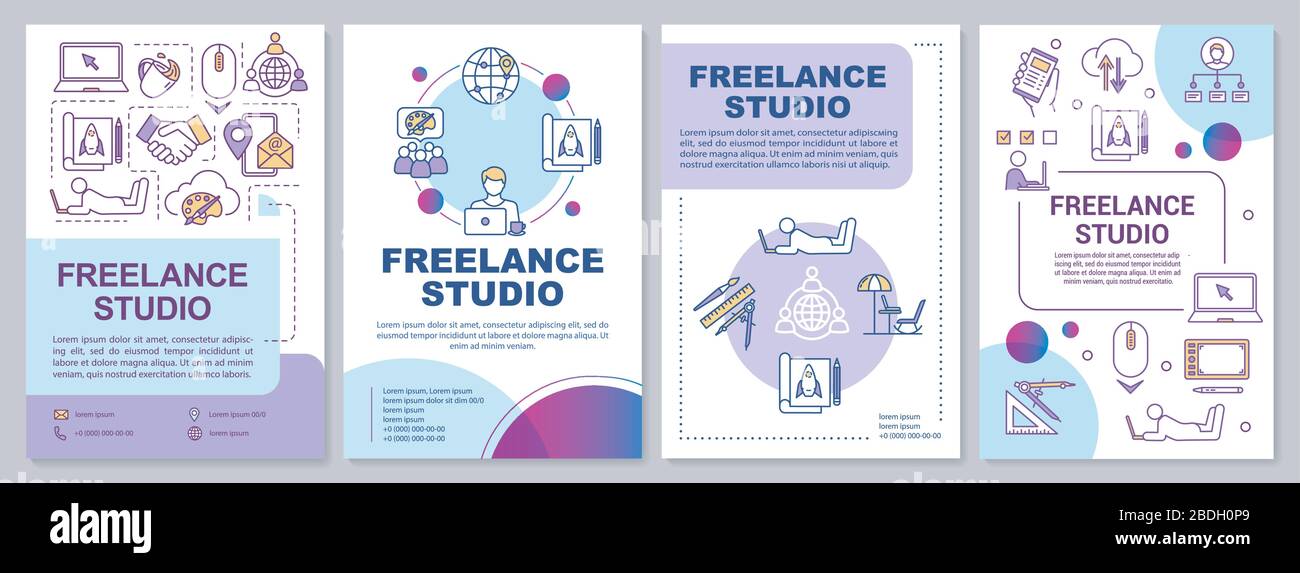 Freelance studio brochure template. Remote work. Designer workplace ...