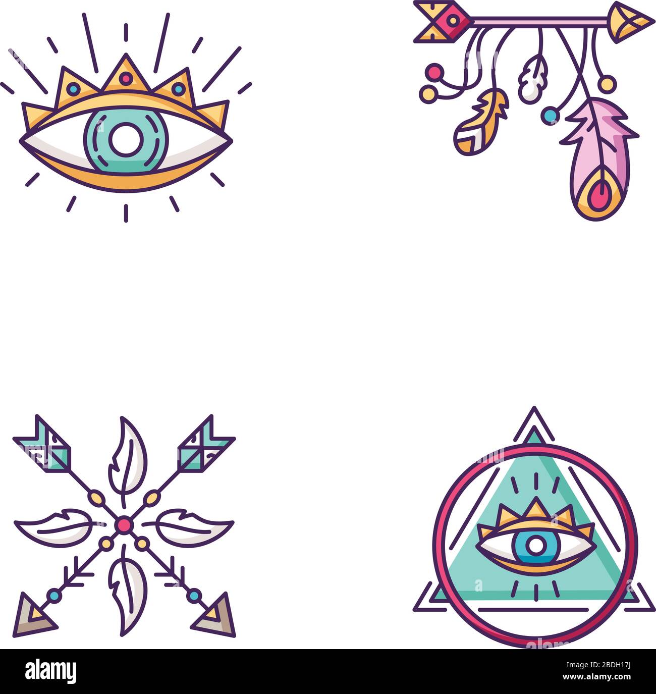 Magical symbols RGB color icons set. Eye of providence, mysterious ...