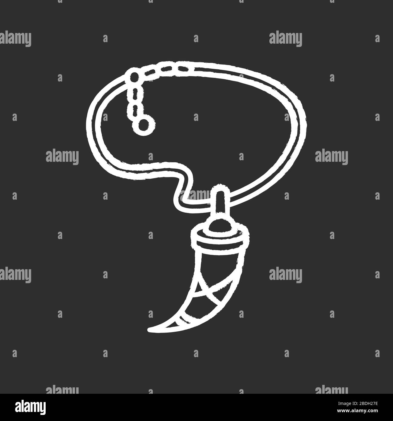 Necklace with animal tooth chalk white icon on black background. Magic ...