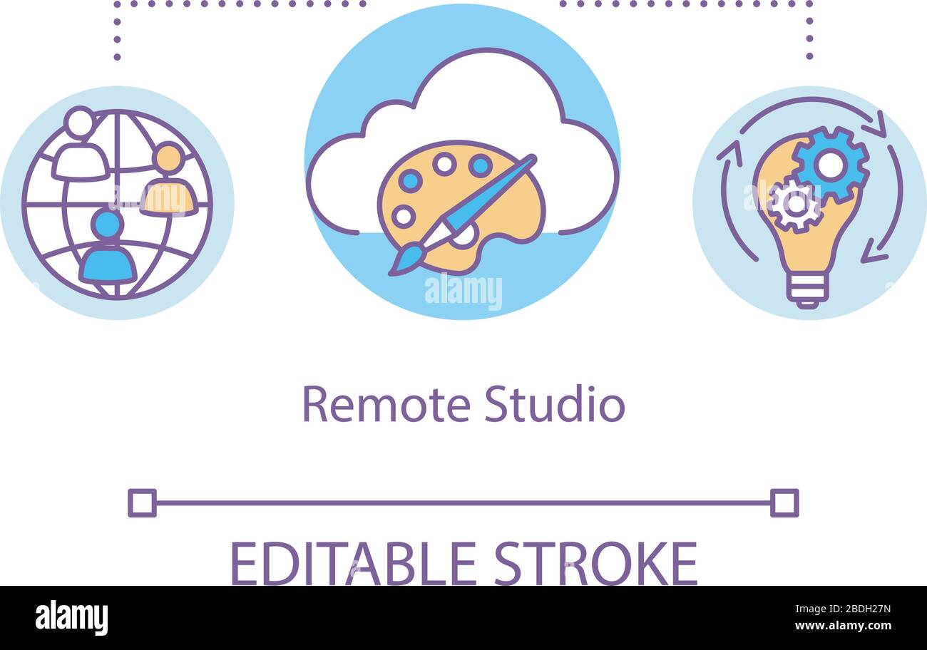 Remote studio concept icon. Creative design, distance job idea thin ...