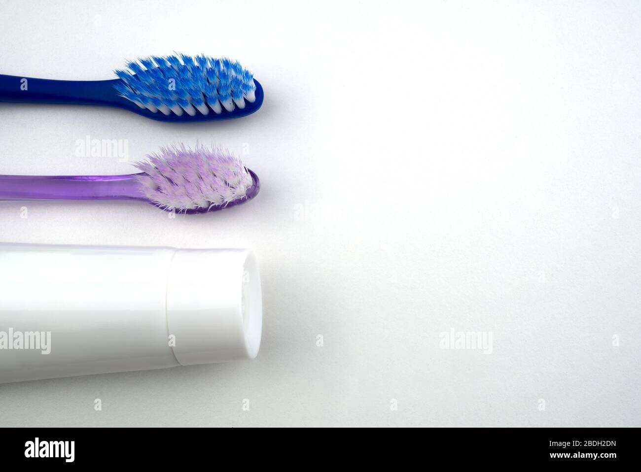 flat lay of toothbrushes on white background with copy space Stock ...