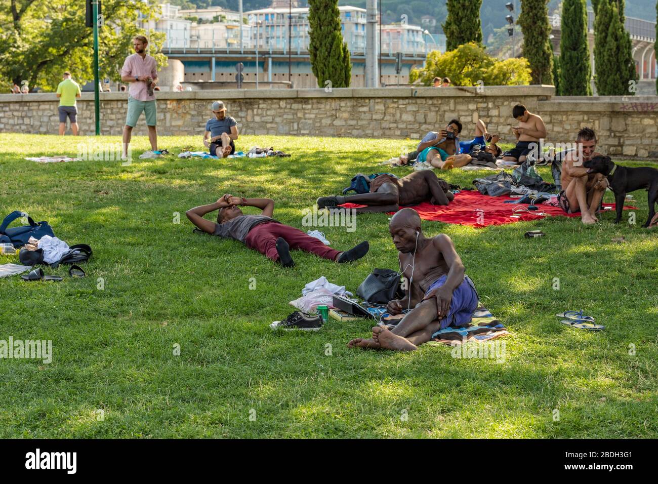 Como, ITALY - August 4, 2019: Local people and tourists in the Giochi ...