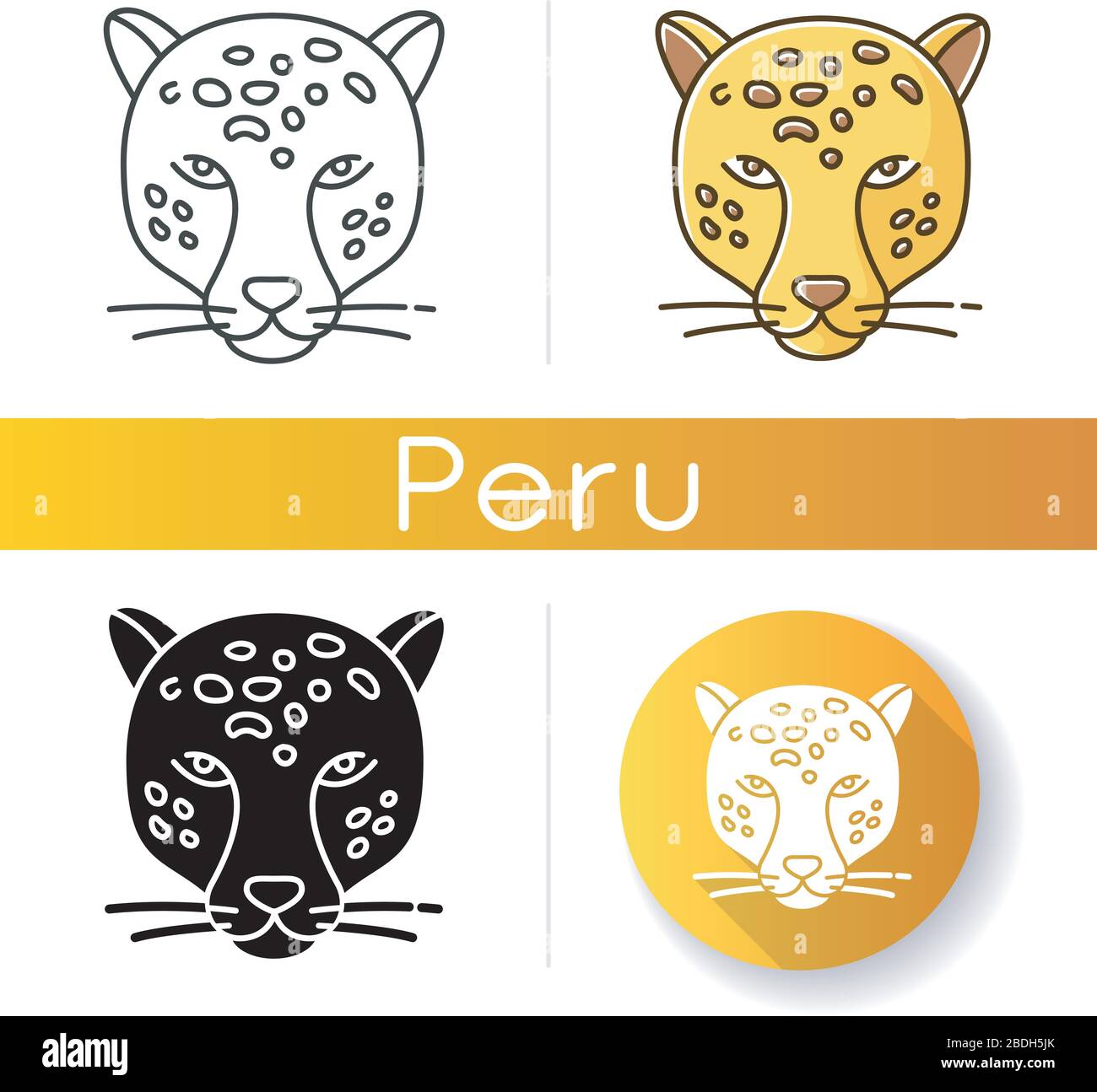 Jaguar icons set. Leopard head. Cheetah. Wild large spotted cat living ...