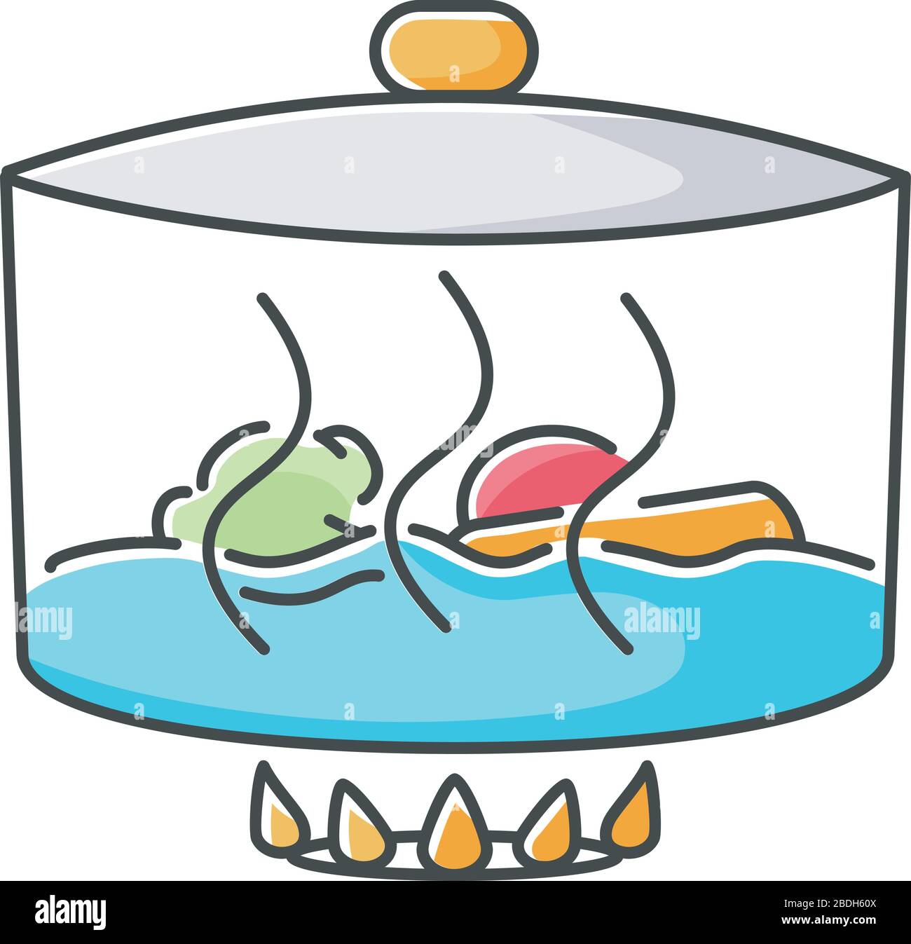 Stewing RGB color icon. Delicious gravy, goulash preparation process ...