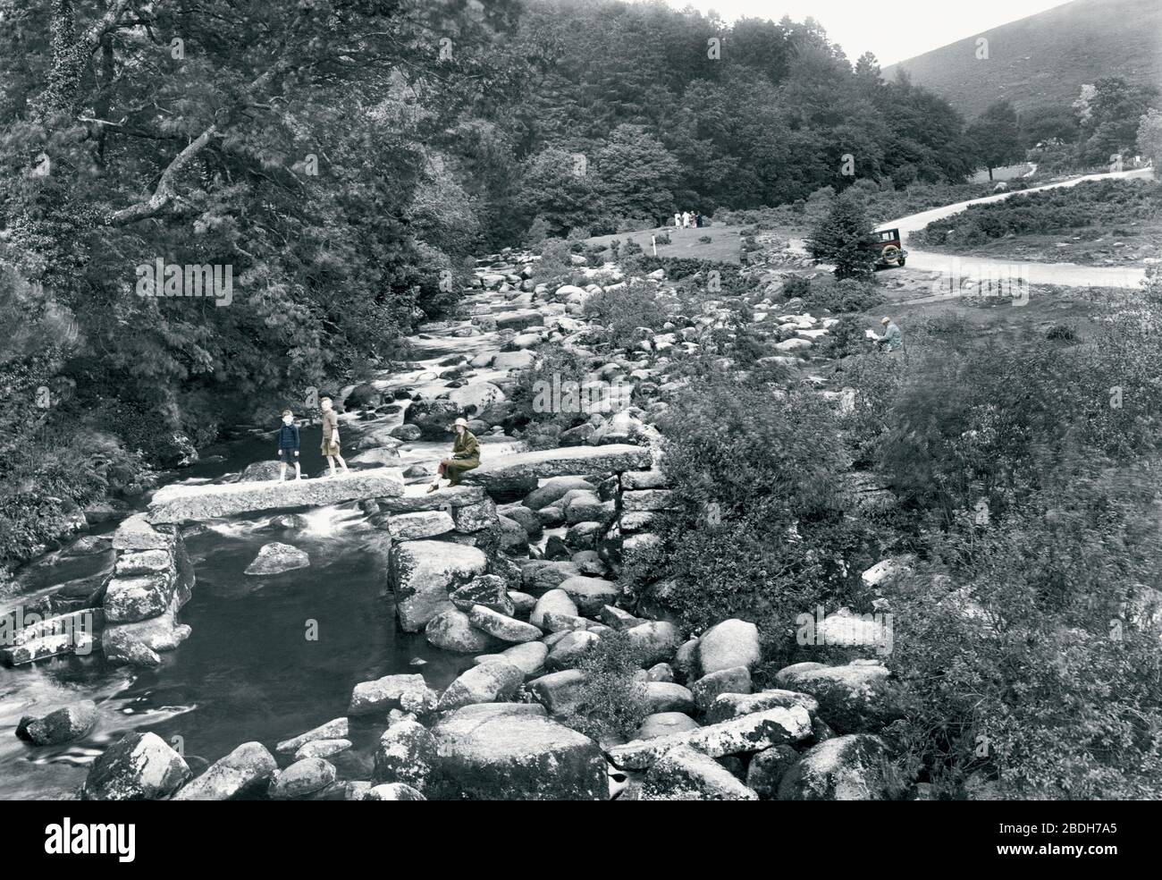 Dartmeet, the Clapper Bridge 1925 Stock Photo - Alamy
