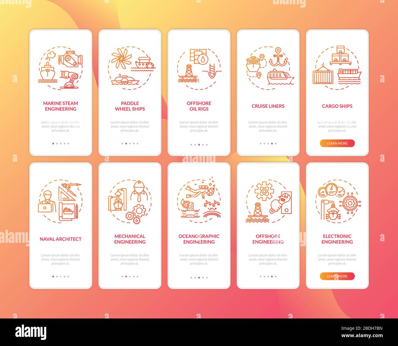 Marine engineering onboarding mobile app page screen with concepts set ...